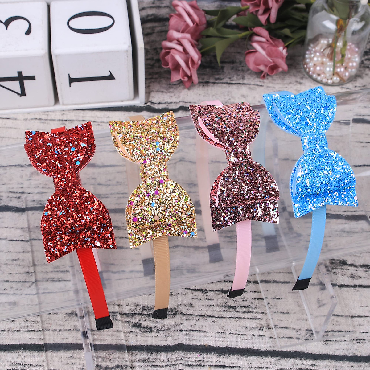 XIMA 10pcs Glitter Sequin Bow Hairband Shiny Bow Knot Teeth Plastic Headbands for Kids Hair Accessories