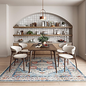 Washable Area Rugs 8x10 Large 8x10 Area Rugs Non Slip Rug Low Pile Area Rug Distressed Printed Carpet Soft Area Rug for Living Room Dinning Room Bedroom Playroom Indoor-Blue