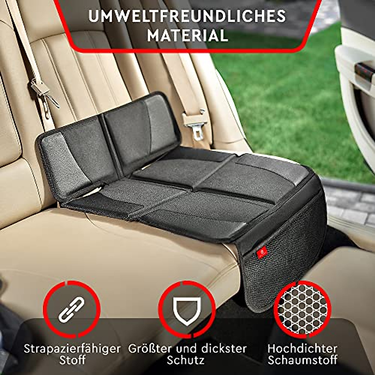 Helteko Car Seat Protector with Thickest Padding, 2 Pack Car Seat Pad for Child Baby Carseat, Auto Seat Protector from Waterproof & Stain Resistant Kick Mat Material for Leather and Fabric Seat