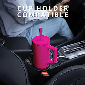 Best Valentine 40oz Tumbler for Her - Insulated Travel Tumbler with Handle, Lid and Straw - Gift for Mom & Mother In Law on Valentine's Day, Birthday & Mother’s Day - Hot Pink