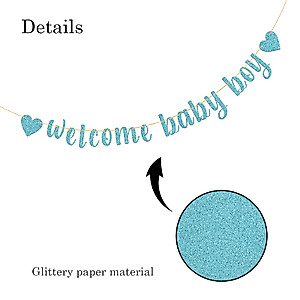 Belrew Welcome Baby Boy Banner, It's a Boy Baby Shower Decor, Gender Reveal Party, Baby 1st Birthday Party Decoration Supplies, Glittery Blue