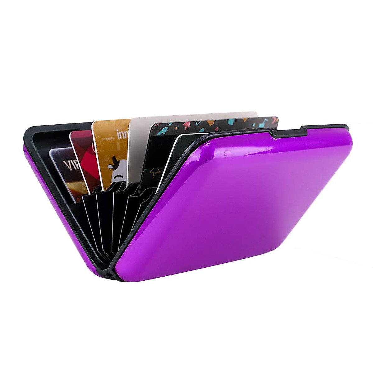 ELFISH Mini RFID Aluminum Wallet Credit Cards Holder Business Card Case Metal ID Case for Men Women (Purple)