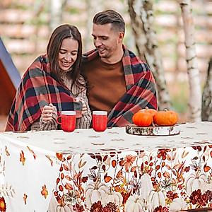 Newwiee 4 Pcs Thanksgiving Tablecloth Fall Pumpkin Plastic Tablecloths Maple Floral Fall Table Cloth Disposable Rectangle Fall Plastic Table Cover for Autumn Harvest Party, 54 x 108 Inch