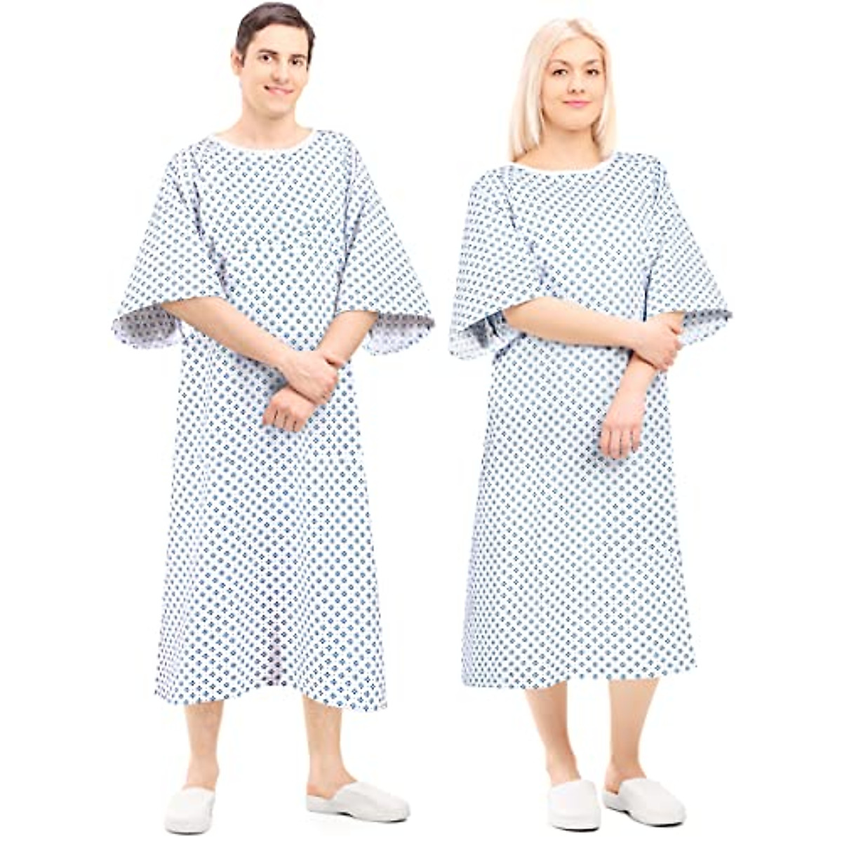 Wrinkle-Free Patient Gown - Fine Cotton Blend - Soft and Comfortable Fabric - Back Front Tie - Fit Easily Up to 2XL Size - Multipurpose Hospital Gown for Men and Women - Reusable and Washable -4 Pack