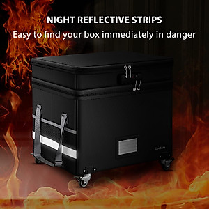 DocSafe File Box with Lock, Multi-Layer Fireproof Document Box with Wheels,Collapsible Rolling File Storage Organizer Box with Pockets,Large Portable Home Office Filing Cabinet for Hanging Folders