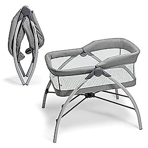The First Years First Dreams Folding Baby Bassinet - Portable Crib for Travel - Bassinet Bedside Sleeper for Baby - White