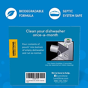 Lemi Shine Natural Dishwasher Cleaner Powered By Citric Acid | 100% Guaranteed Hard Water Cleaning Powder | Eco-Friendly Dishwasher Cleaner and Deodorizer With Fresh Lemon Scent (8 Count)