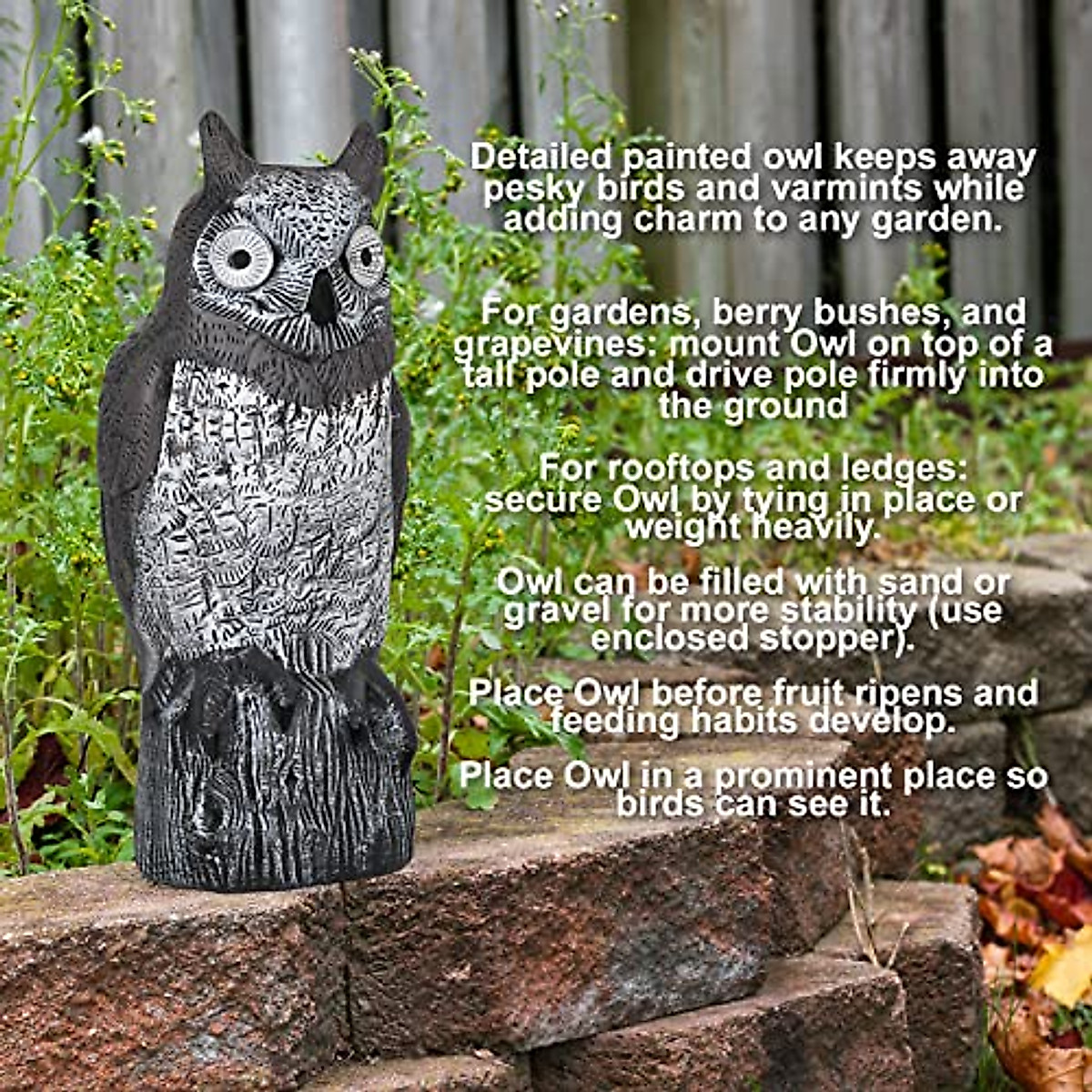 Galashield Owl Decoy | Plastic Owls to Scare Birds Away with Solar Powered LED Eyes | Owl Statue for Garden & Outdoors