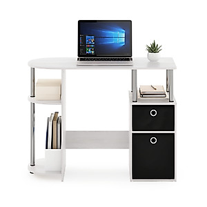 Furinno Jaya Simplistic Computer Study Desk, White Oak/Chrome/Black