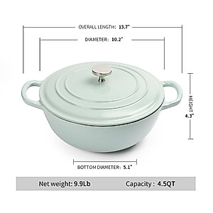 M-COOKER 4.5 Quart Dutch Oven Pot with Lid: Versatile Cast Iron Enamel Dutch Oven for Sourdough Bread Baking or Frying, Roasting, and Simmering(Green), 13.7Lx10.2Wx6H