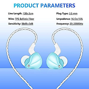 3.5mm HiFi Audio Earphone Deep Bass Stereo Sound Wired Earbuds Noise Isolation Headphones in-Ear Headset with Mic Volume Control Music Sports Earphones for iPhone Samsung Glass Blue
