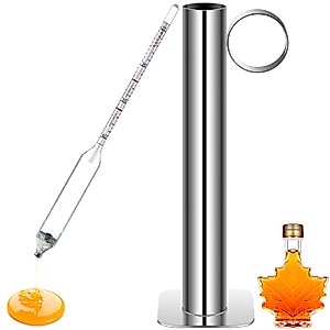 Syrup Hydrometer and Metal Test Cup Maple Syrup Tapping Kit Glass Maple Syrup Hydrometer Stainless Steel Maple Hydrometer Test Cup for Testing Maple Syrup Sugar Candy Making