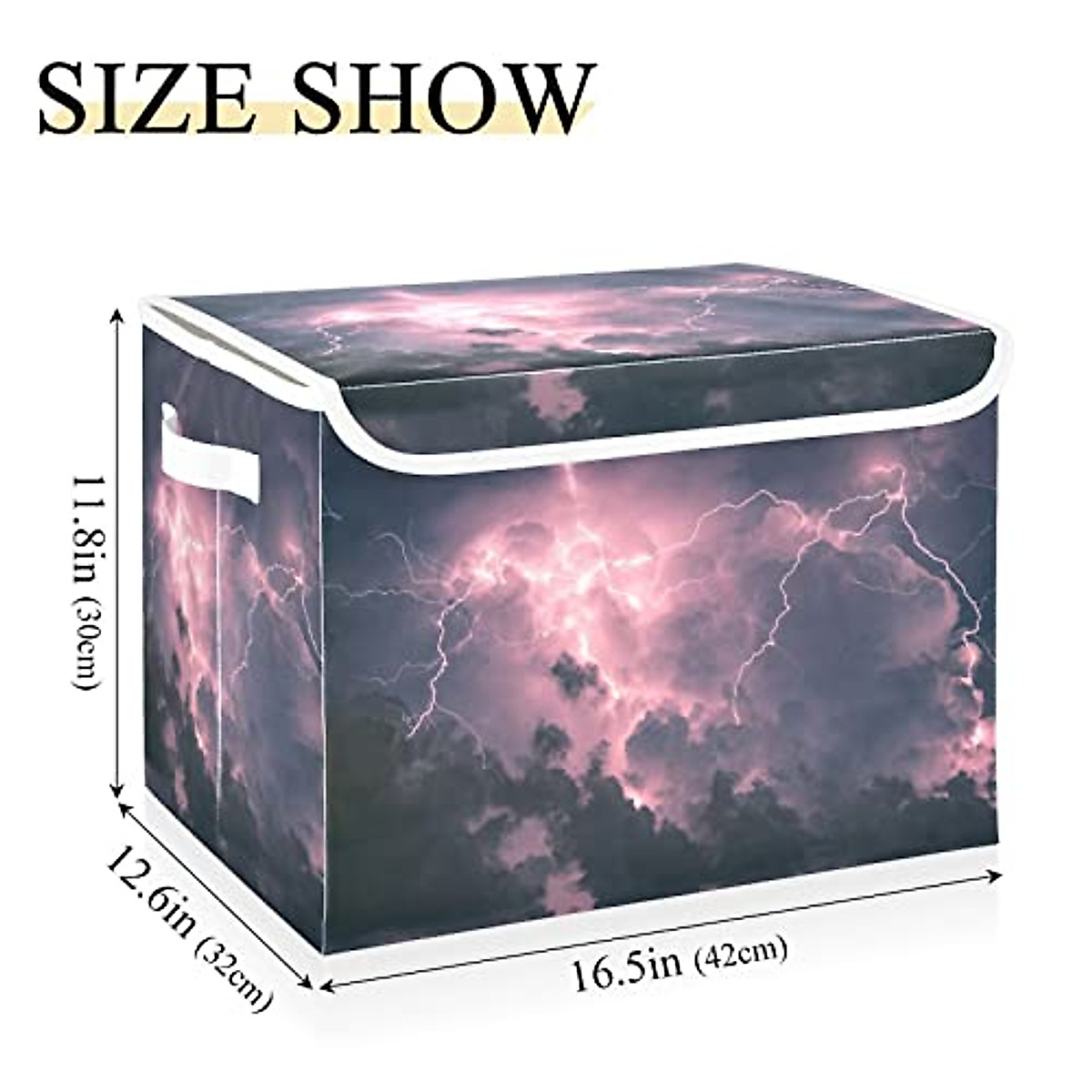 Kigai Thunder Lightning Red Storage Baskets for Shelves Foldable Closet Basket Storage Bins with Lid for Clothes Home Office Toys Organizers