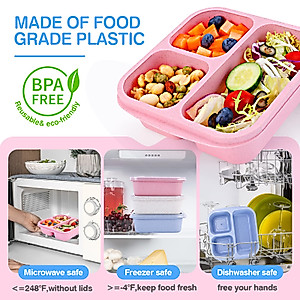Rinwoc Bento Box [Portion Size], 3 Pack Snack Containers with 3 Compartments for Meal Prep & Lunch On-the-Go [School, Work, Trip], Lunchable Container Reusable & BPA-Free