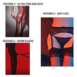 SongGelon womens Sheer Thigh High Pantyhose Hosiery Lace Garter Belt Stockings Sexy Fishnet Tights For Leg Contouring