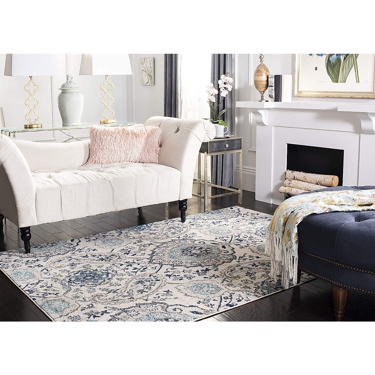 SAFAVIEH Madison Collection Area Rug - 9' x 12', Cream & Light Grey, Boho Chic Glam Paisley Design, Non-Shedding & Easy Care, Ideal for High Traffic Areas in Living Room, Bedroom (MAD600C)