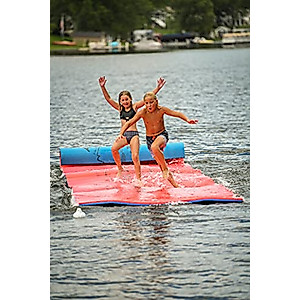 Aqua Lily Pad USA20 All American 20 Foot 2 Layer Water Lake Playground Floating Foam Island Mat with Storage Straps and Pad Protectors, Red and Blue