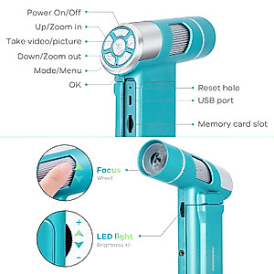 Andonstar AD203 Handheld Digital Microscope, Portable Pocket Microscope for Adults and Kids, USB Microscope Camera, FHD 4-Inch Rotatable Monitor, Coin Magnifier, Windows Compatible, 32GB(Blue)