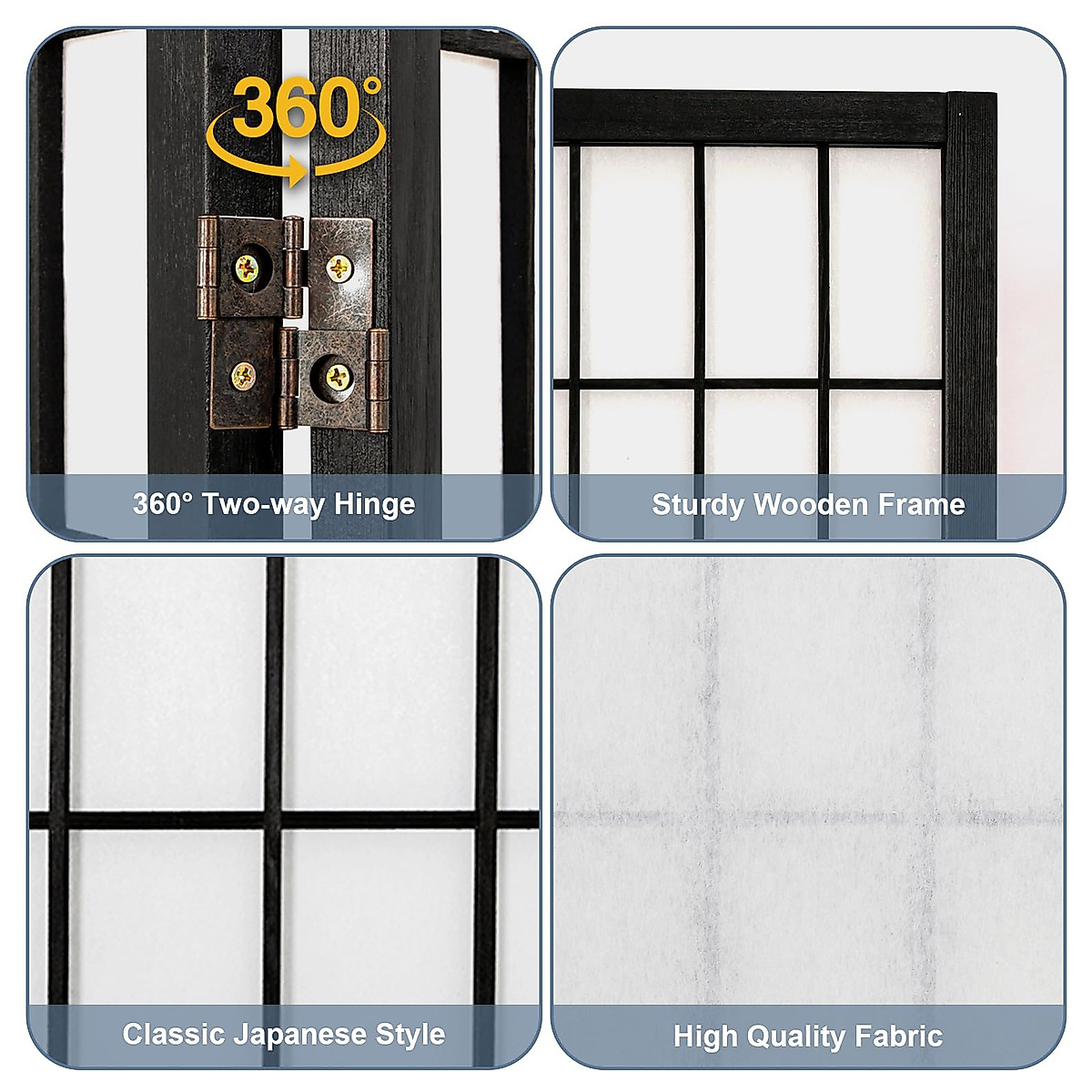 Salfanre Japanese Room Divider, 6 Panel Room Divider, Shoji Screen Room Divider, Folding Screen, Japanese Style, 5.6 Ft, Black