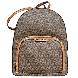Michael Kors Jaycee Large Backpack School Bag Bundled with Michael Kors Jet Set Travel Large Trifold Wallet MK Signature (Brown MK)