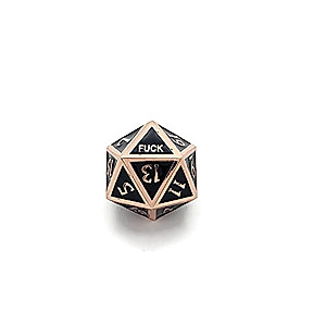 Metal D20 F*** Dice Critical Fail F 20 Sided Die Set DND Black Copper Brass Steampunk Gunmetal Color Number for Role Playing Game Dungeons and Dragons D&D Pathfinder Shadowrun and Math Teaching
