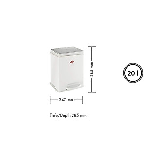 WESCO 380411-01 Pedal Trash Can, White, Size: 13.4 x 16.9 x 11.2 inches (34 x 43 x 28.5 cm), Kitchen Pedal Bin, Separate Double