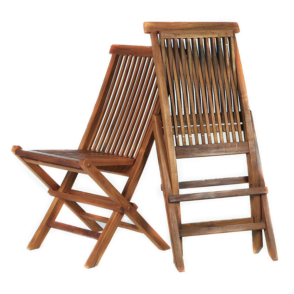 All Things Cedar TF22-2 Teak Folding Chair Set | Outdoor Patio Wooden Foldable Chairs | Fully Assembled, Java Finish, Solid Brass Fittings | Portable Outdoor Chairs 18x23x36