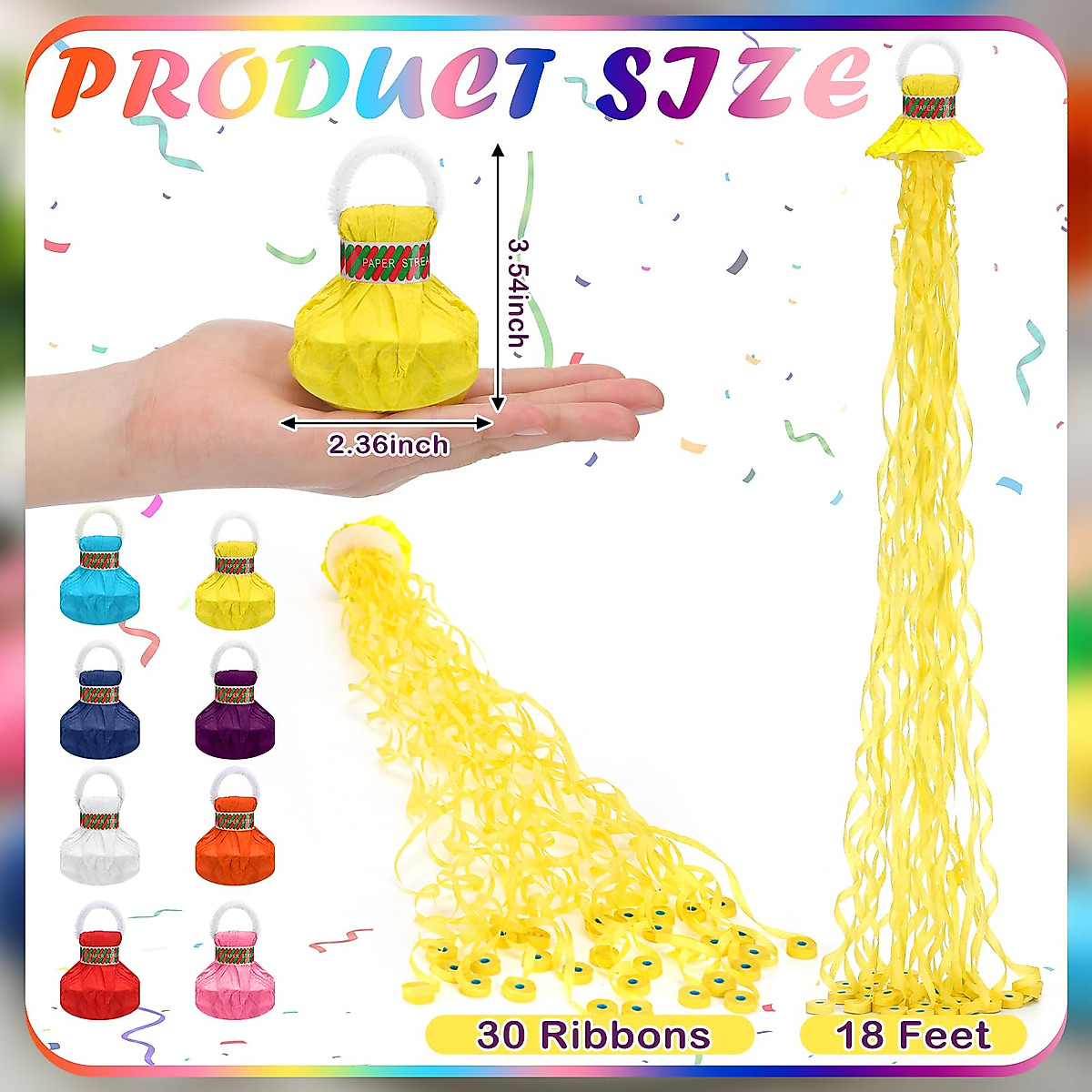 Arrowbash 48 Pcs Confetti Poppers Hand Throw Streamer Poppers No Mess Paper Cracker for Christmas Holiday Birthday Wedding New Years Party Reception Graduation Send off Celebration(Multicolor)