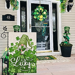 CROWNED BEAUTY St Patricks Day Garden Flag 12×18 Inch Double Sided Gnome Green Shamrocks Clovers Lucky Outside Vertical Holiday Yard Decor