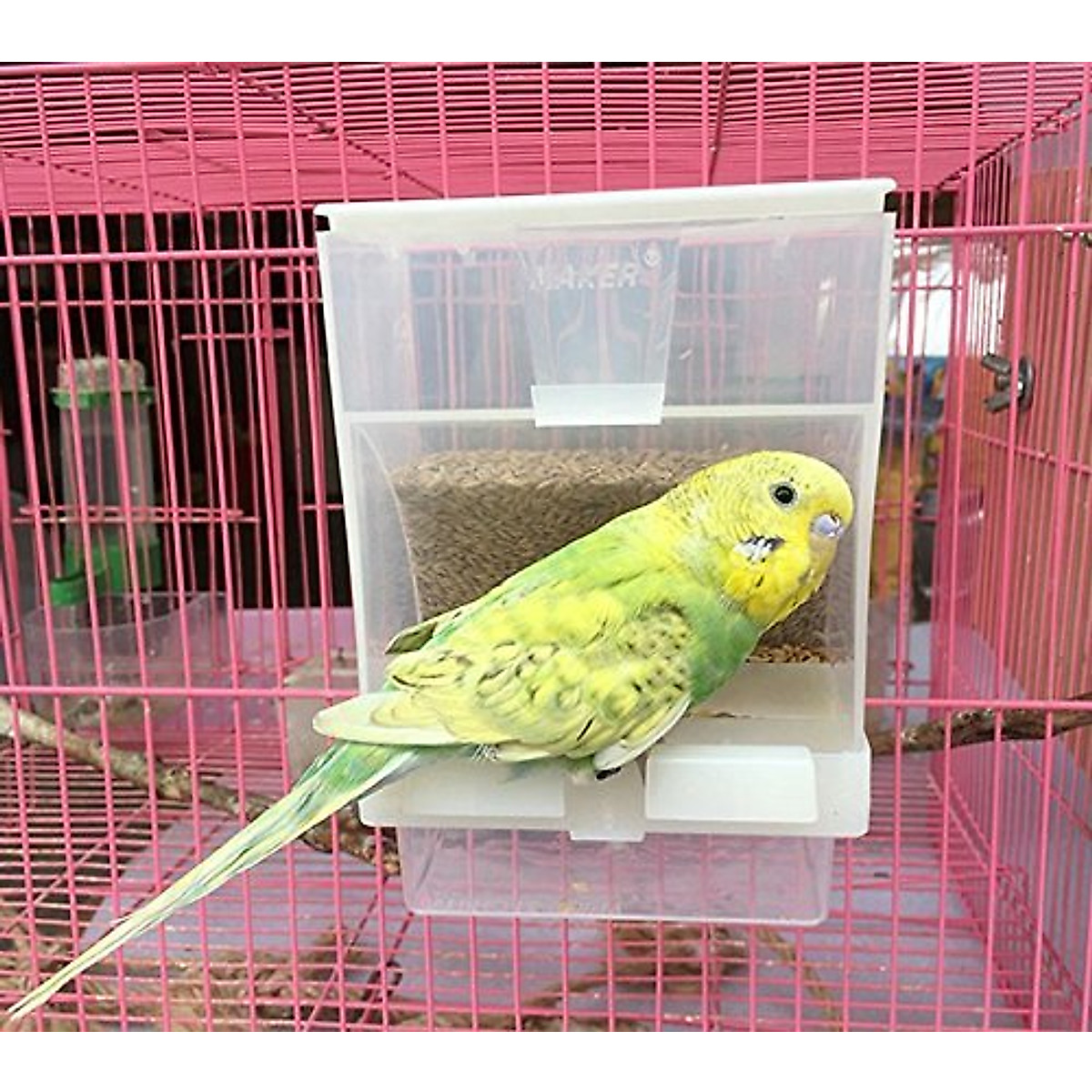Hypeety Automatic Bird Feeder No Mess Pet Feeder Seed Food Container Perch Cage Accessories for Budgerigar Canary Cockatiel Finch Parakeet
