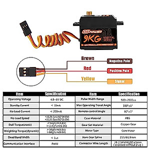 DSPOWER 9KG Waterproof Plastic Digital Servo Metal Gear High Torque Motor Servos with 25T Servo Horn for 1/8 1/10 1/12 RC Drift Car On Road Off Road Buggy Baja Boat Drones Aircraft Helicopter Robot.