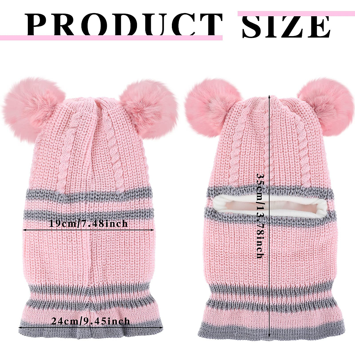 2 Pcs Baby Winter Hat Scarf Set Toddler Winter Hat Infant Beanie Hat Toddler Balaclava Earflap Hat for 1-5 Year Old Girl Boy (Pink, Black)
