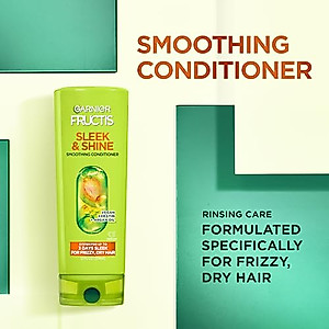 Garnier Fructis Sleek & Shine Shampoo, Conditioner + Anti-Frizz Serum Set for Frizzy, Dry Hair, Argan Oil (3 Items), 1 Kit (Packaging May Vary)