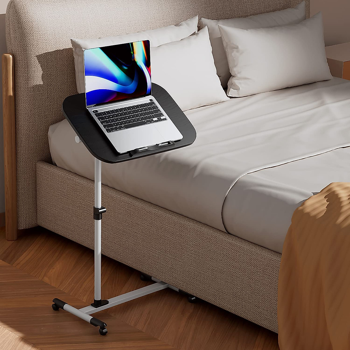 MoNiBloom Mobile Laptop Desk 360° Rotatable Panel Adjustable Height Desk Rolling Cart Ergonomic Table with Wheels for Home Office School, Black