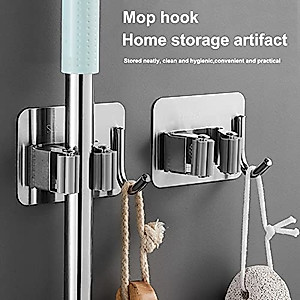 Adhiper Broom and Mop Holder Wall Mounted, Wall-Mounted Broom Racks Strong Hook Mop Racks Broom Rack Storage Rack 3 pcs, Suitable for Bathroom, Kitchen, Storage Room ect (3 pcs/silver)