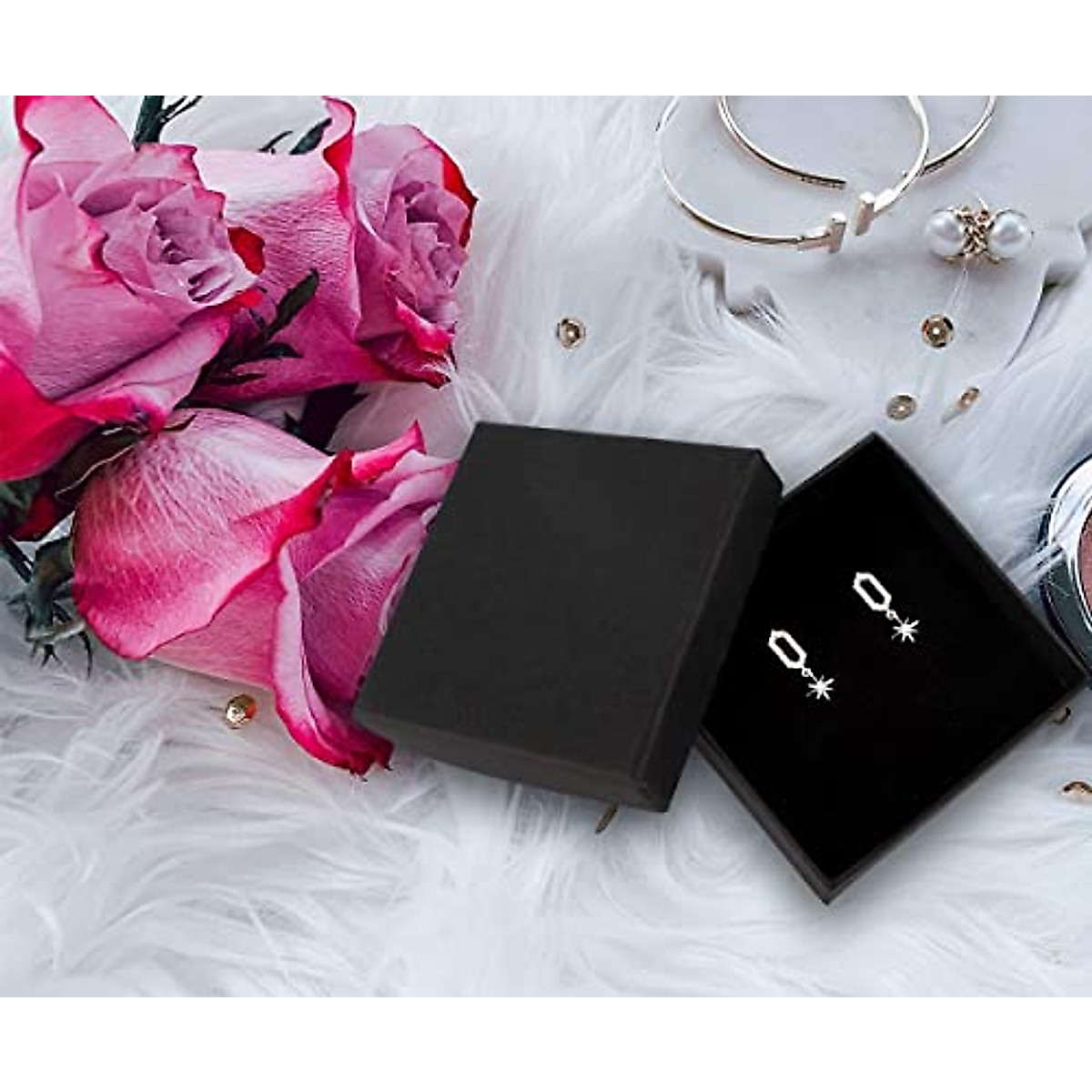 dedoot Kraft Jewelry Boxes, Pack of 30 Square Cardboard Jewelry Gift Box 2.8x2.8x1.2 Inch Small Necklace Ring Earring Kraft Box for Jewelry Set with Velvet Cushion, Black
