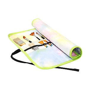 Colored Brush Roll with Canvas Strap - Pencil Case Tie Dye Print 22 Slots - Large Capacity Polyester Pen Organizer for Watercolor Pens or Markers (Black)