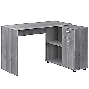 Monarch Specialties Workstation with Storage Shelves and Cabinet for Home & Office-Contemporary Style L Shaped Computer Desk, 46" L, Grey