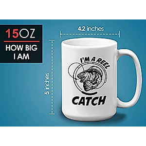 Bubble Hugs Fishing Coffee Mug 15oz White - Reel Fish Catch A - Bass Fishing Spooler Boat Lovers Lures Rod Funny Fisherman Joke Retirement Grandpa