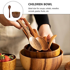 Cabilock 1 Set Acacia Wood Rice Bowl Spoon Kit Fruits Bowl Decorative Wood Bowl Snacks Serving Bowl Noodle Bowl for Salad Fruits Pasta Nuts Snacks (Small)
