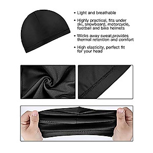 Boao 6 Pieces Skull Caps Helmet Liner Sweat Wicking Cap Running Hats Cycling Skull Caps for Men Women (Black, X-Large)
