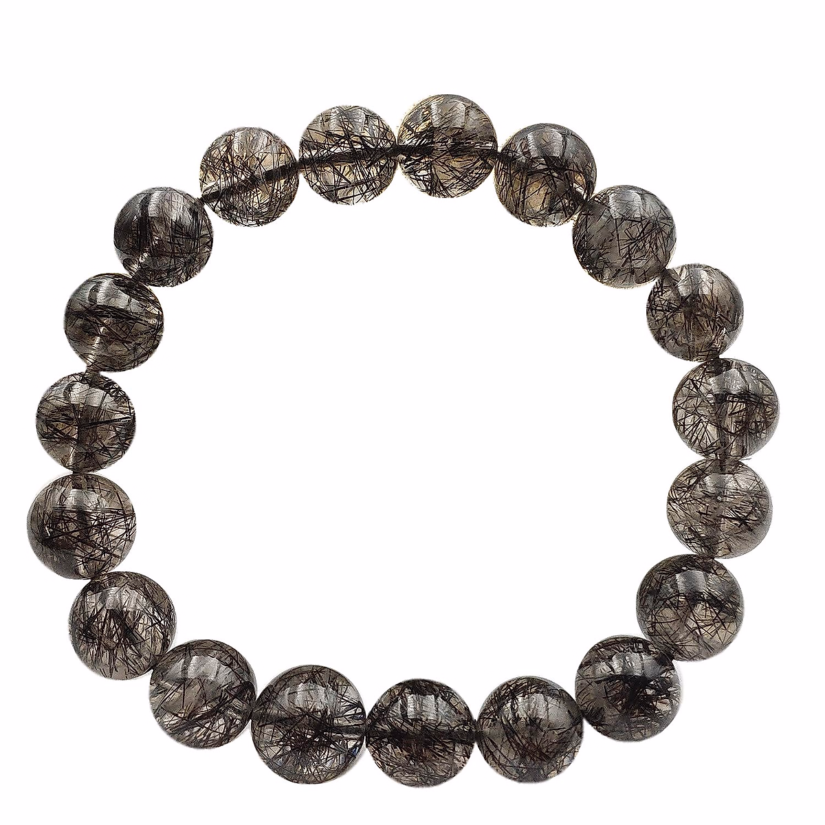 Muko Gemstone 11mm Natural Black Rutilated Quartz Crystal Clear Round Beads Women Men Bracelet AAAA