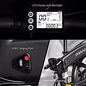 Populo 20'' Folding Electric Bike for Adults, 250W 36V Electric Bicycle with Removable Battery, Lightweight Aluminum Ebike with Suspension Fork, Lights & Rear Rack Included, USB Charge.