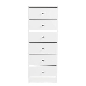 Prepac Astrid 6-Drawer Tall Chest with Acrylic Knobs, White