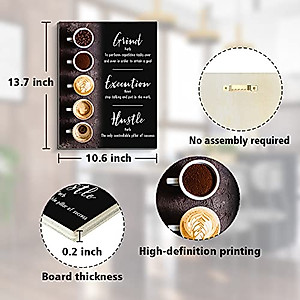 Inspirational Wall Art Wooden Prints Artwork Grind Hustle Execution Quote Success Motivational Wall Decor for Home Office Living Room Bedroom Ready to Hang (coffee)