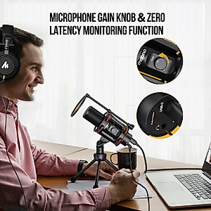 MAONO Podcast Equipment Bundle, AU-PM471TS and AU-A04 PC Computer Mic Kit with AU-MH601 Over-Ear Headphones for Recording, Podcasting, Streaming, YouTube, Twitch, Skype