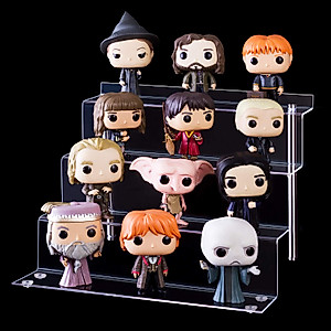 LileZbox Acrylic Display Risers Shelf for Pops Figures, Clear 4-Step Display Stand for Display Or Collection( 12 X 9 in) (large-2 pack)