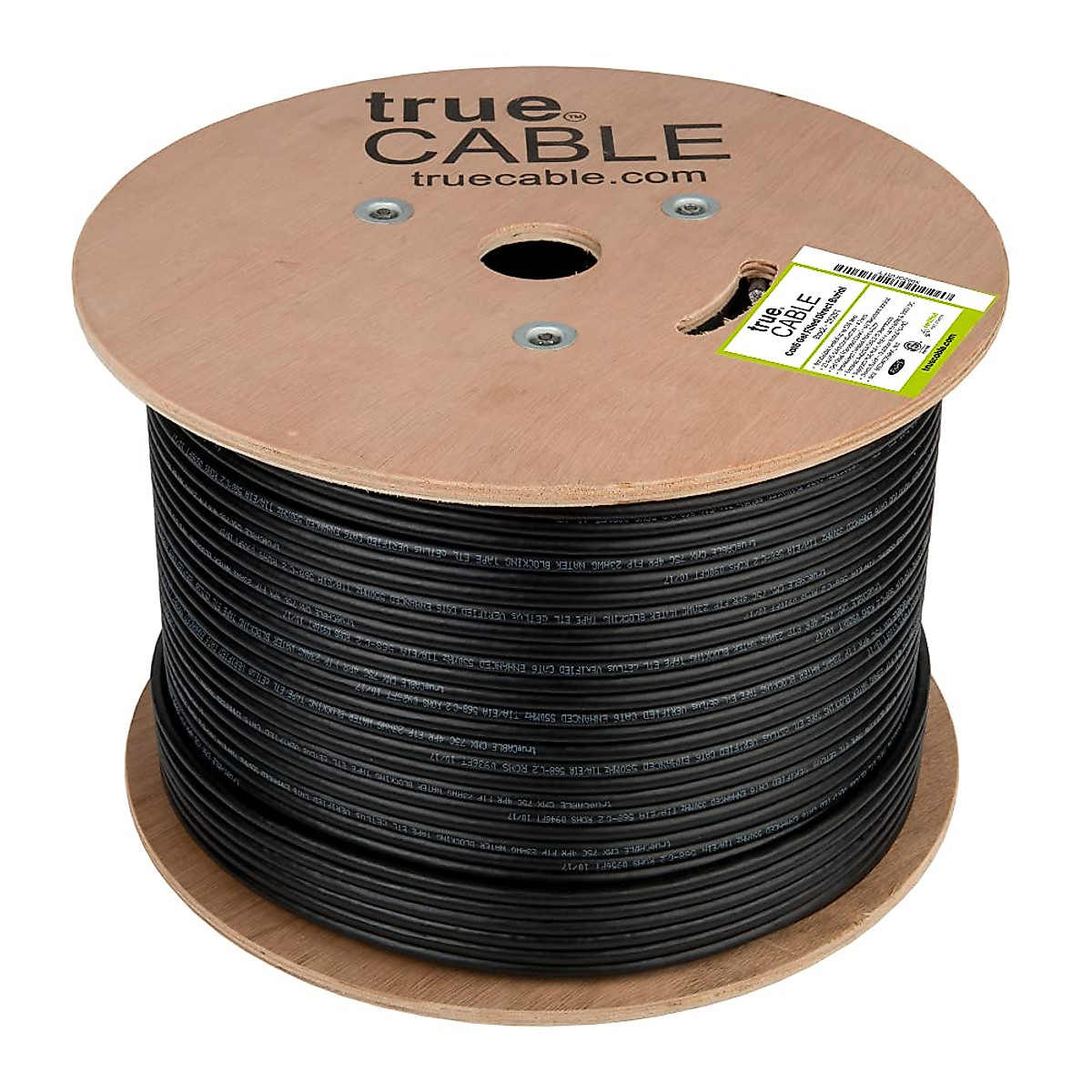 trueCABLE Cat6 Direct Burial, Gel Filled, 1000ft, Black, Waterproof, CMX, 23AWG Solid Bare Copper, 550MHz, PoE++ (4PPoE), ETL Listed, Unshielded UTP, Bulk Ethernet Cable