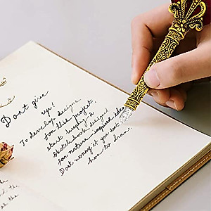 Jubapoz Feather Pen Calligraphy Pen and Ink Set Antique Writing Quill Ink Dip Pens with Sealing Stamp and Wax for Drawing, Signatures, Retro Decoration (Glittering Navy Blue)