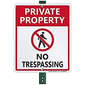 SmartSign No Trespassing Signs Private Property, 10 x 12 Inches Aluminum Sign with 3 Feet Stake